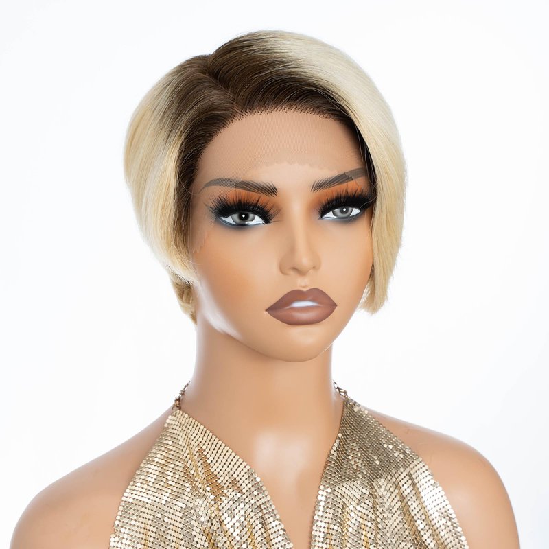 DÉBUT Human Hair Pixie Wig Side Part Lace Front Wigs with Side Fringe ...