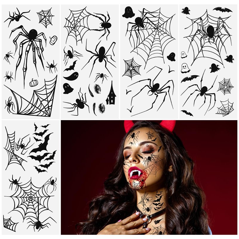 Spider Temporary Tattoo 5 Sheets Spider Makeup Halloween Spider Web ...