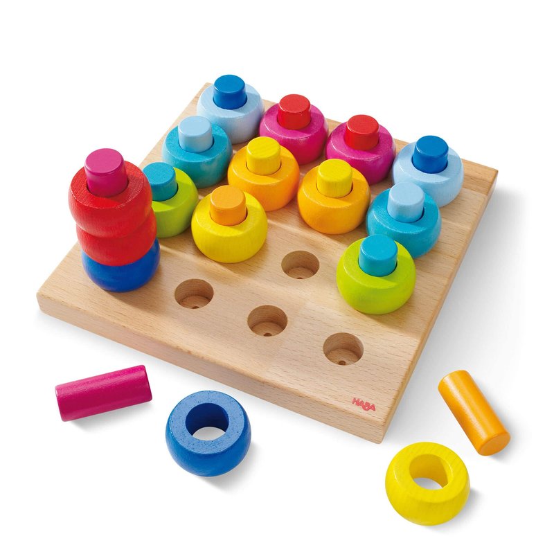 HABA Rainbow Whirls Wooden Sorting & Stacking Rings Shape Sorter ...
