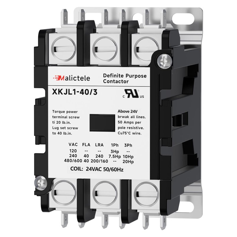 AC Contactor, Malictele 3 Pole 40 Amp Contactor 24v Coil A2L Compliant ...