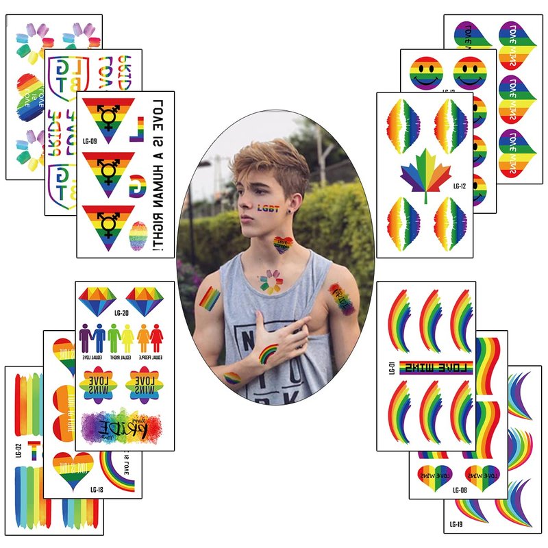20 Sheets Rainbow Temporary Tattoos Sticker Gay Pride Tattoos LGBT ...