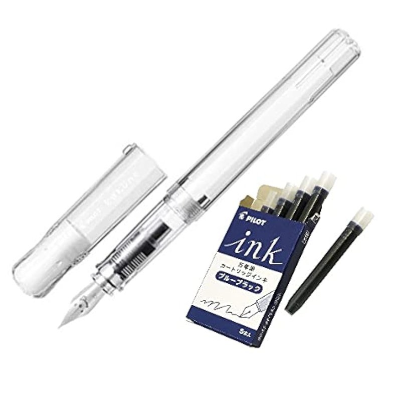 Kakuno Fountain Pen Extra Fine Print Clear Body Ink FKA1SRNCEF with 5 ...