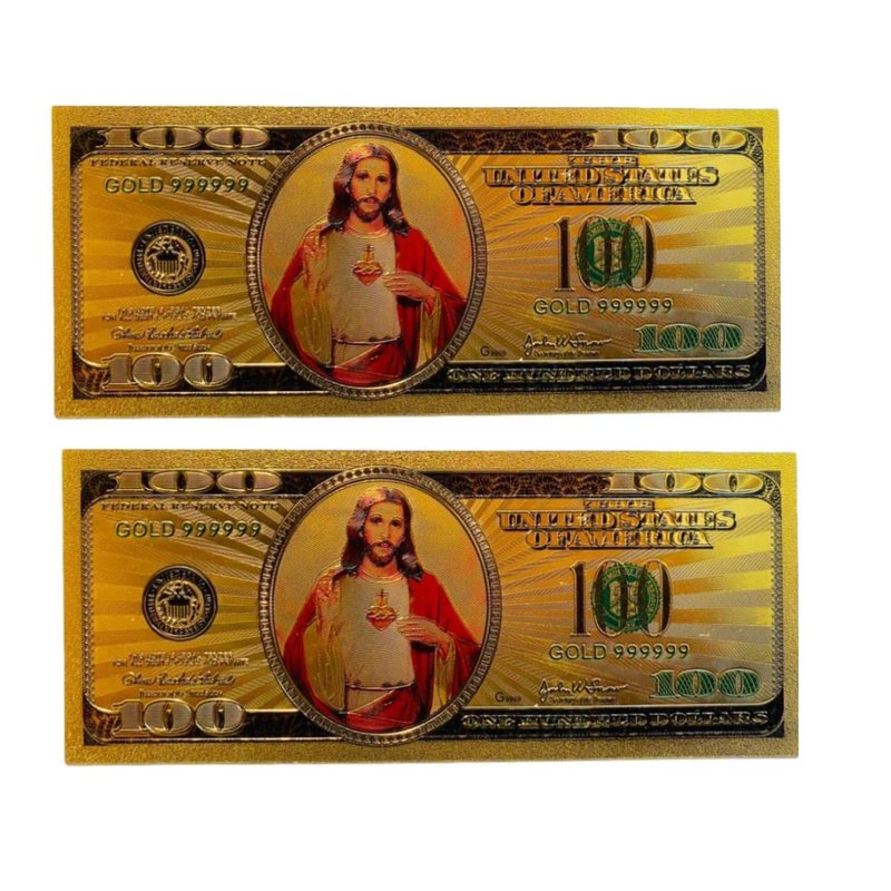 Two Pack Jesus Christ Image in One Hundred Dollars 24k Gold Plated Bill ...