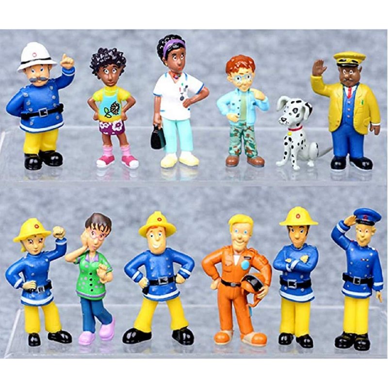 Marery 12 Pcs Fireman Sam Figures Firehouse Doll Cake Toppers for Kids ...