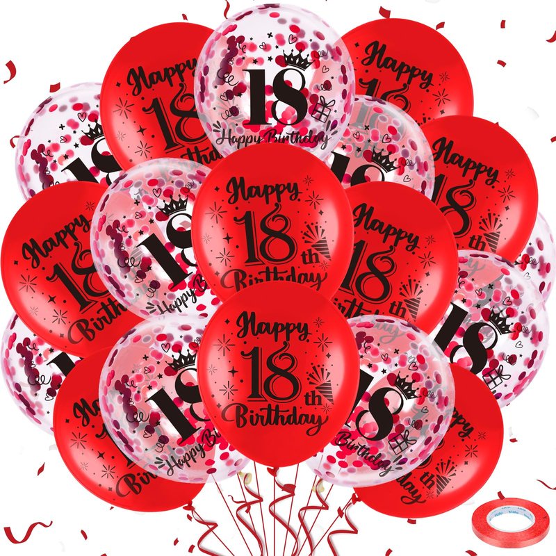 Red 18th Birthday Balloons for Boys Girls 18Pcs Red Happy 18th Birthday ...