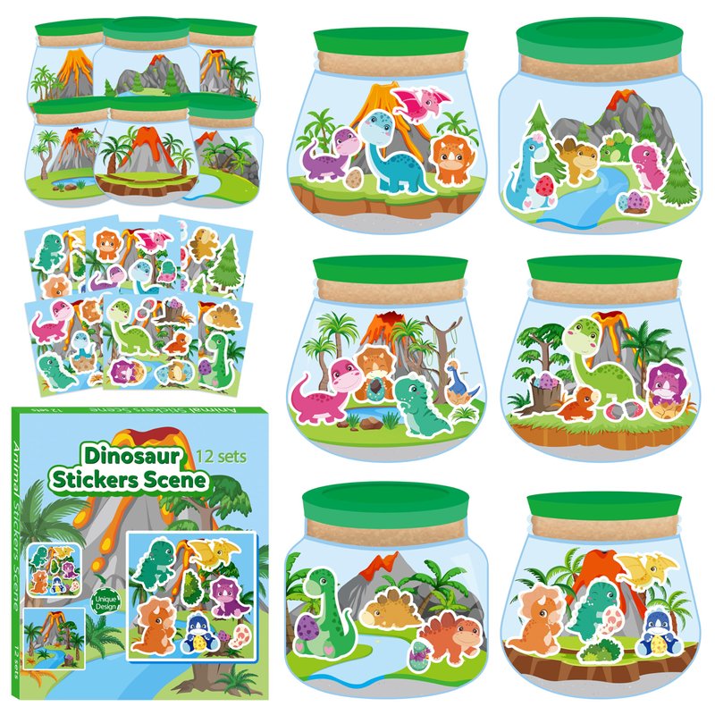 CY2SIDE 12 Set Dinosaur Terrarium Stickers Scene for Kids, Make A ...