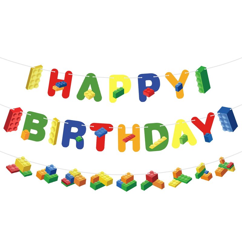 Hooqict Building Block Happy Birthday Banner Building Block Birthday ...
