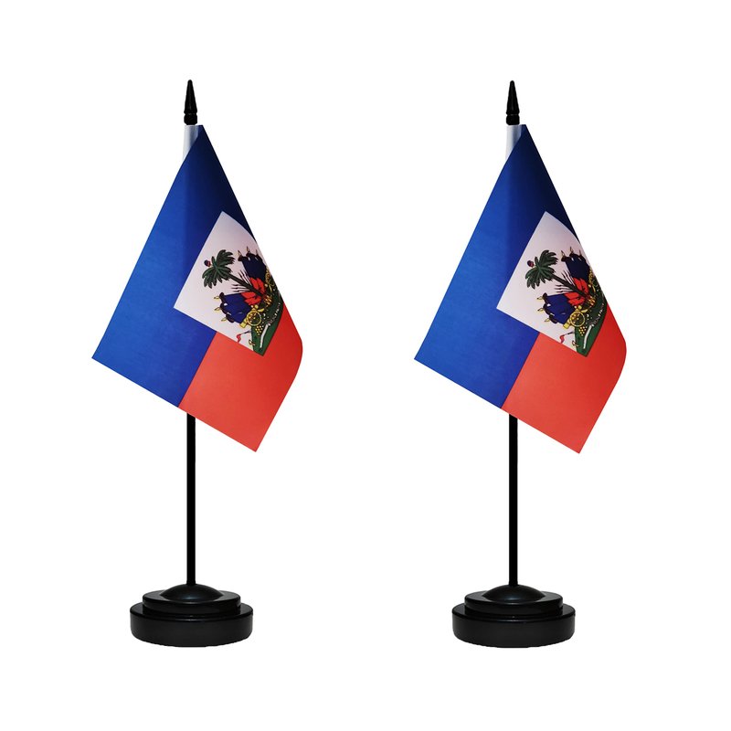 Haiti Haitian Deluxe Desk Flag Set Small Mini Miniature Haiti Haitian ...