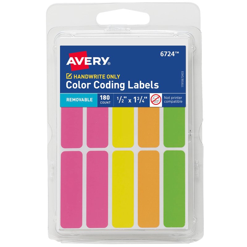 Avery Color-Coding Removable Labels, 1/2" x 1-3/4", Assorted Neon ...