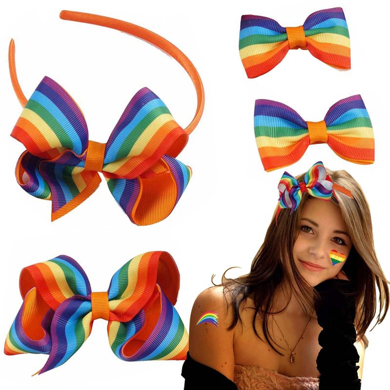 IHEOJAOC Rainbow Hair Headband Pride Day Hair Bow with Clip Candy Hair ...
