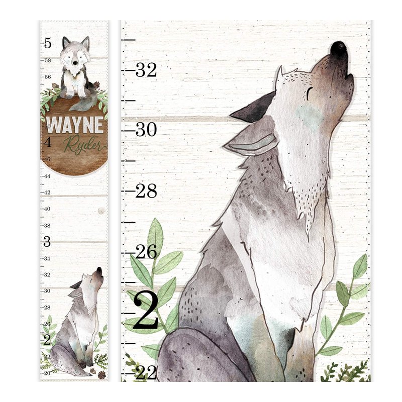 Wolf Growth Chart, Woodland Growth Chart, Canvas Growth Chart, Woodland ...