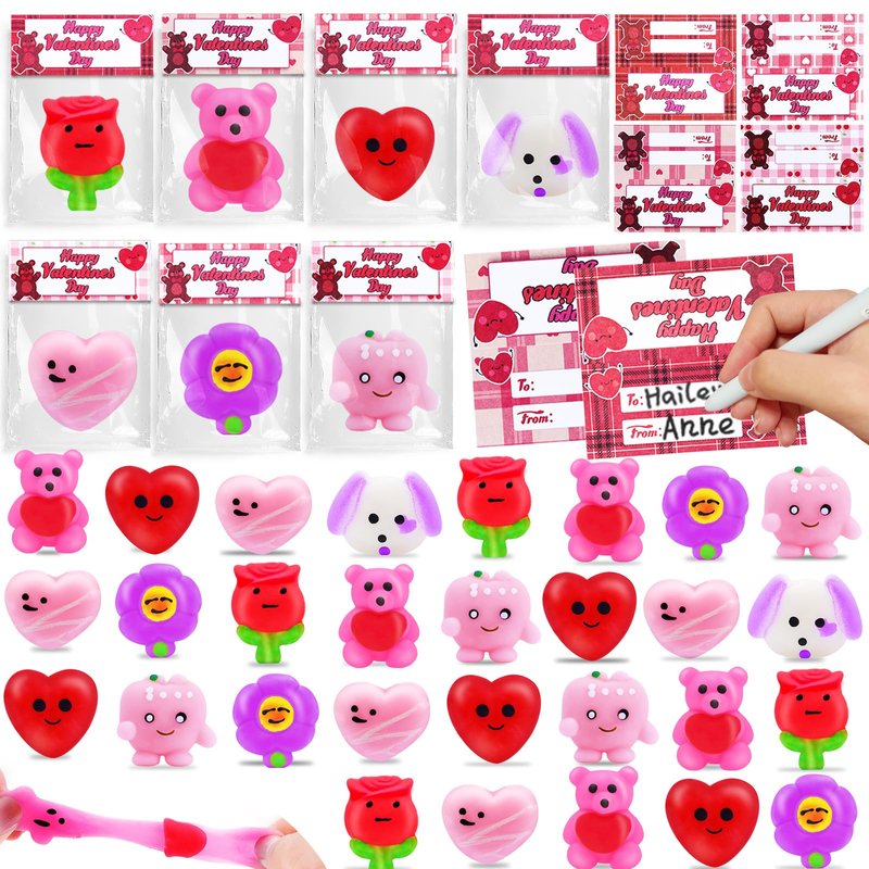 AMENON 28 Pack Valentines Day Mochi Squishy Toys, Prefilled Valentines ...