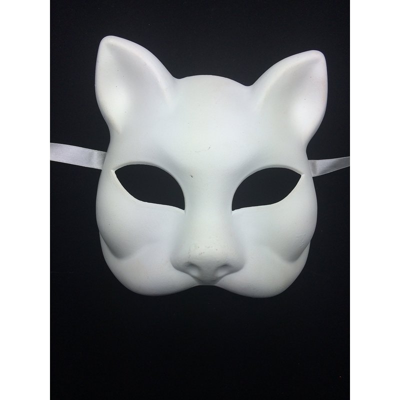 White Paper Mache Cat Mask Laser Cut Venetian Halloween Masquerade Mask ...