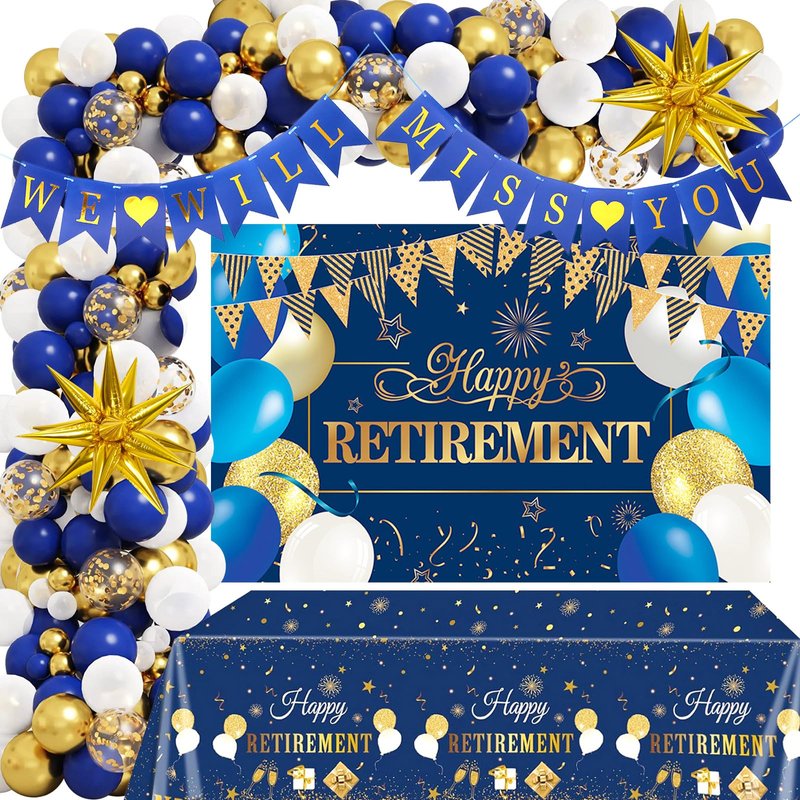 Retirement Party Decorations Men Women, 126PCS Blue Gold Happy ...