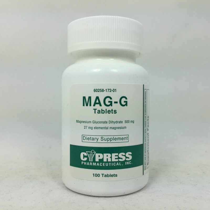 Mag-G Tablets Magnesium Gluconate Dietary Supplement 100 Tablets Per ...
