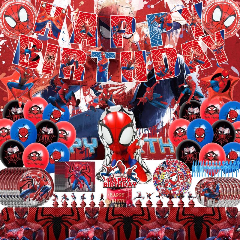 163Pcs Cartoon Spider Theme Party Supplies For Boys,Girls,Birthday ...