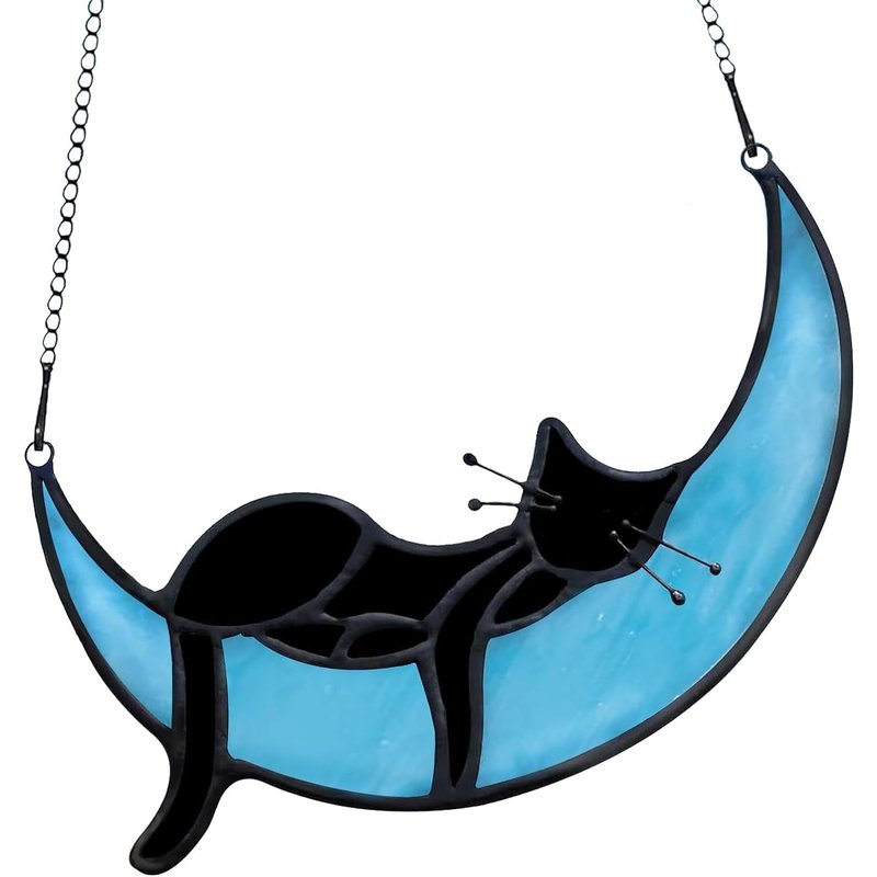 JIABEI Stained Glass Cat on Moon Gifts, Sleeping Cat Suncatchers ...