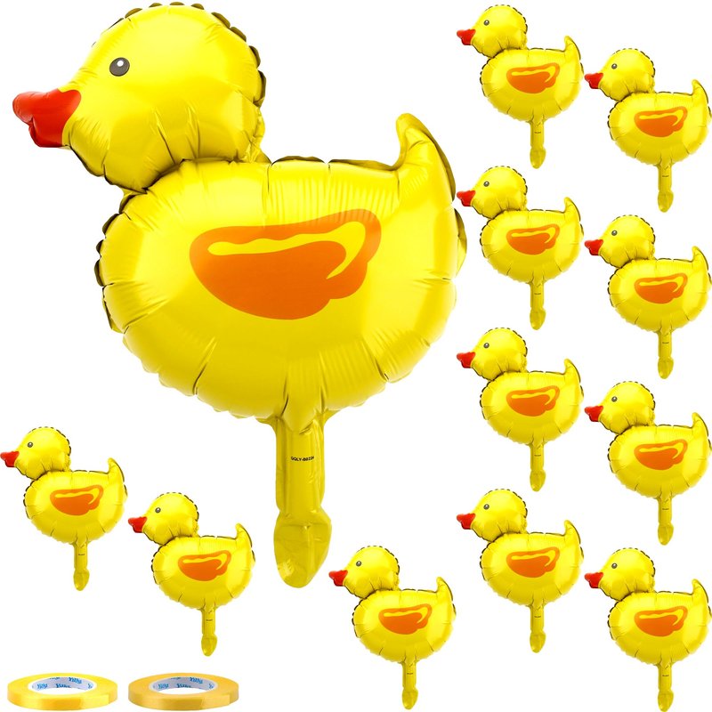 Rcanedny 12 Pcs Foil Duck Balloon Yellow Ducky Shape Balloons With ...