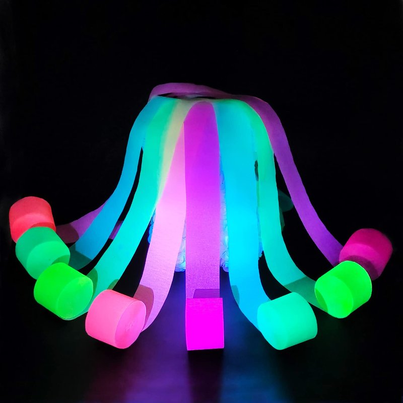 8 Rolls in 4 Colors Neon Party Streamers, 8 Pieces 82 feet Crepe Paper ...