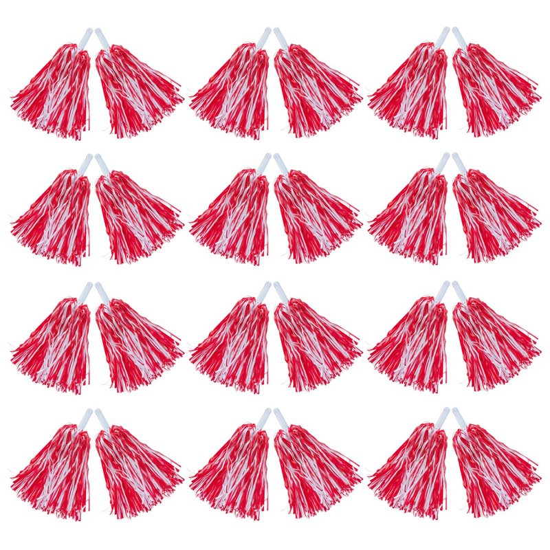 Hooshing 24PCS Red and White Pom Poms Cheerleading Plastic Cheer Pom ...