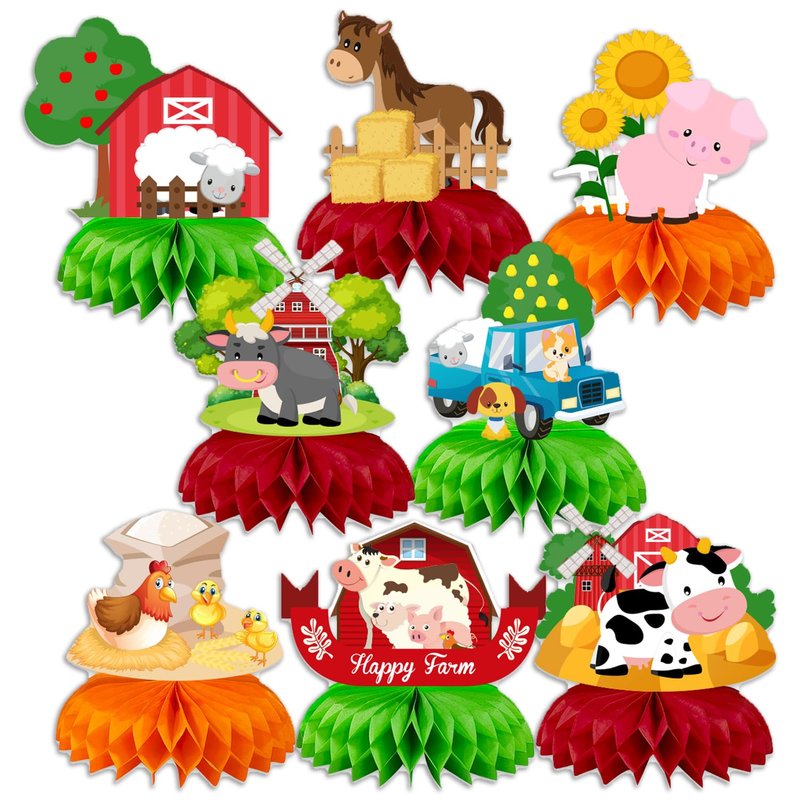 8Pack Farm Theme Birthday Party supplies set Honeycomb Centerpieces ...