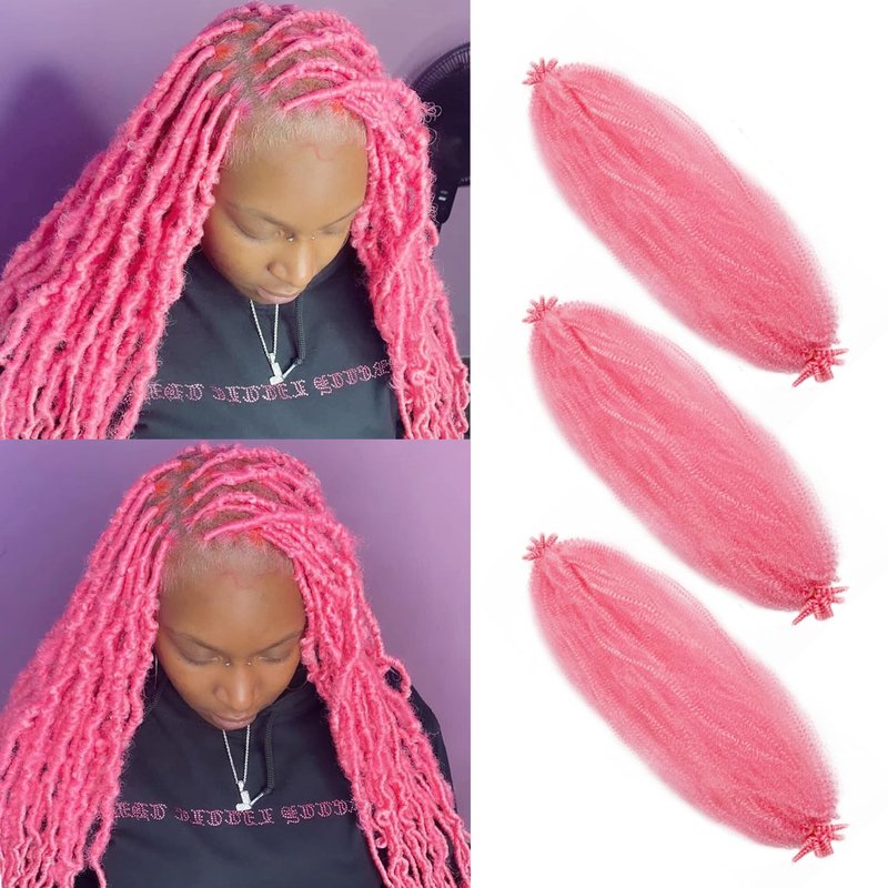 VCEOW 3 packs Pink Springy Afro Twist Hair 16 inch Pre-Separated Marley ...