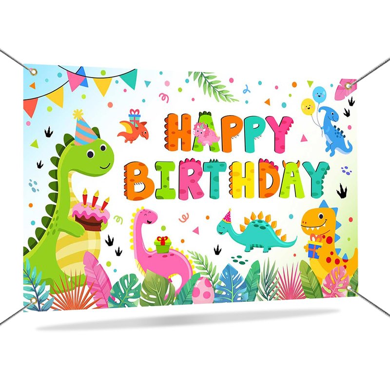 Mocsicka Dinosaur Birthday Banner for Kids Watercolor Dinosaur Backdrop ...