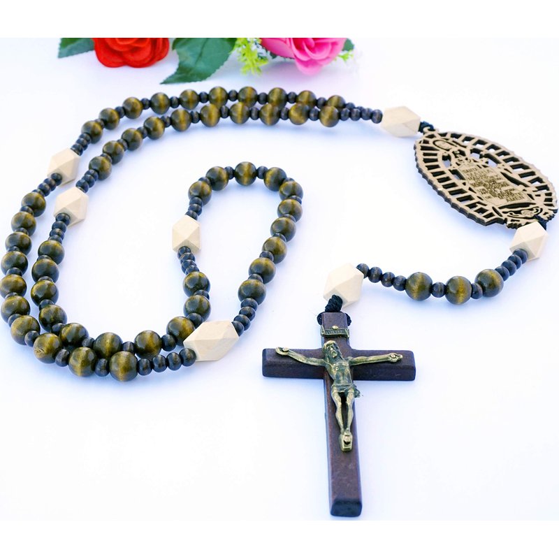 col-p Handmade Holy Mix Beads sanctified Rosario Wooden Centerpiece ...