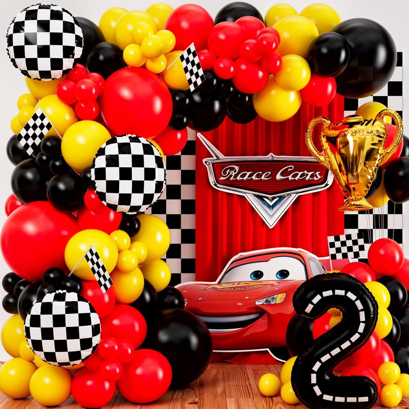 ALL-IN-1 Cars Balloon Garland Kit & Arch with BONUS Trophy & Number 2 ...