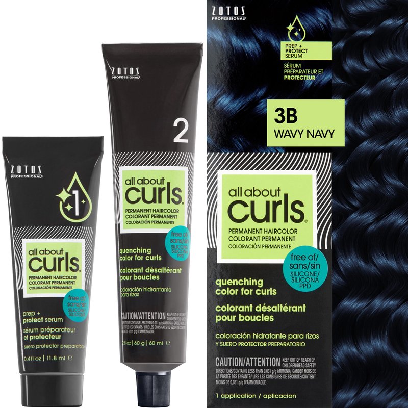 All About Curls 3B Wavy Navy Permanent Hair Color (Prep + Protect Serum ...