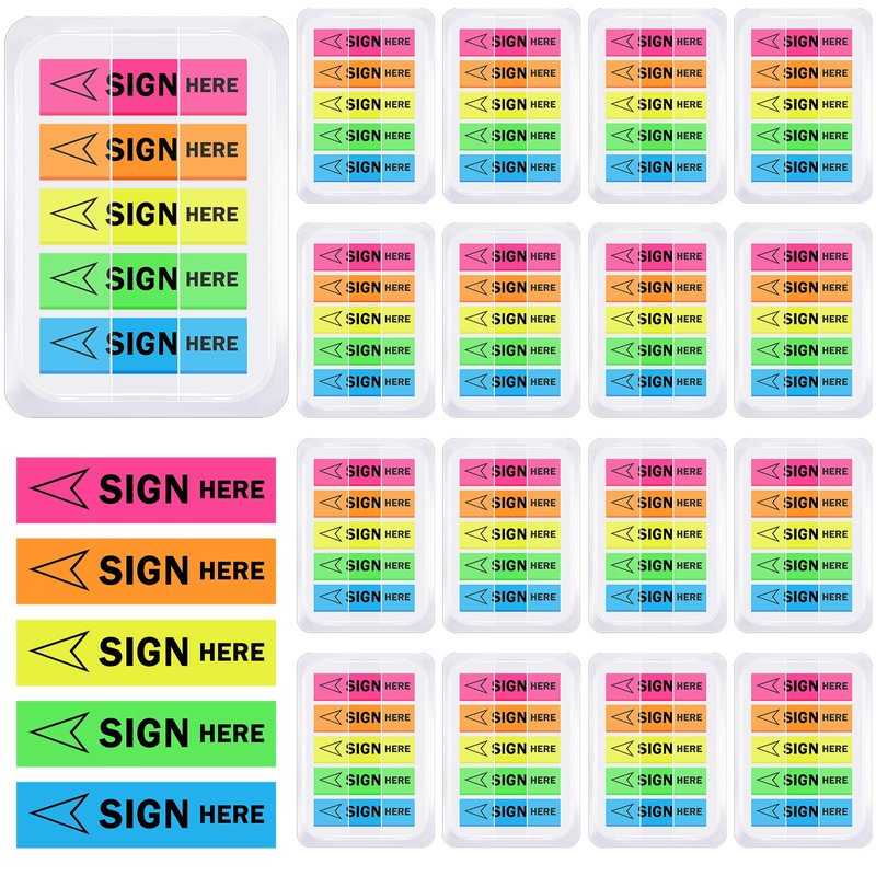 Teling 2000 Pcs/ 20 Packs Sign Here Sign Date Tabs Stickers Colored ...