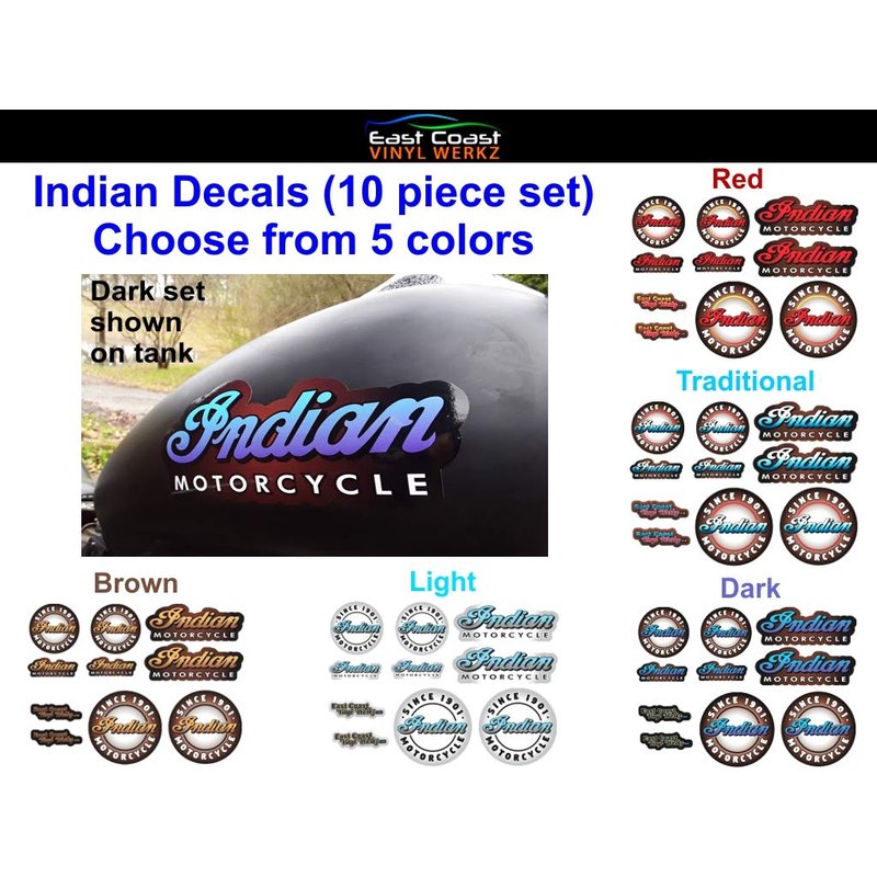 Indian Vinyl Decals 10 pc Set - Pick from 5 Color Choices - for Indian ...