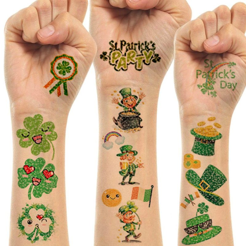 St. Patrick's Day Temporary Tattoos Glitter Shamrock Fake Tattoo ...
