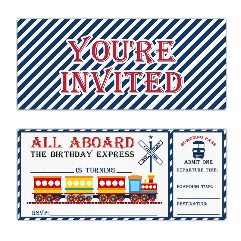 Qlnuk Train Boy Birthday Invitations Train Boarding Pass Ticket ...